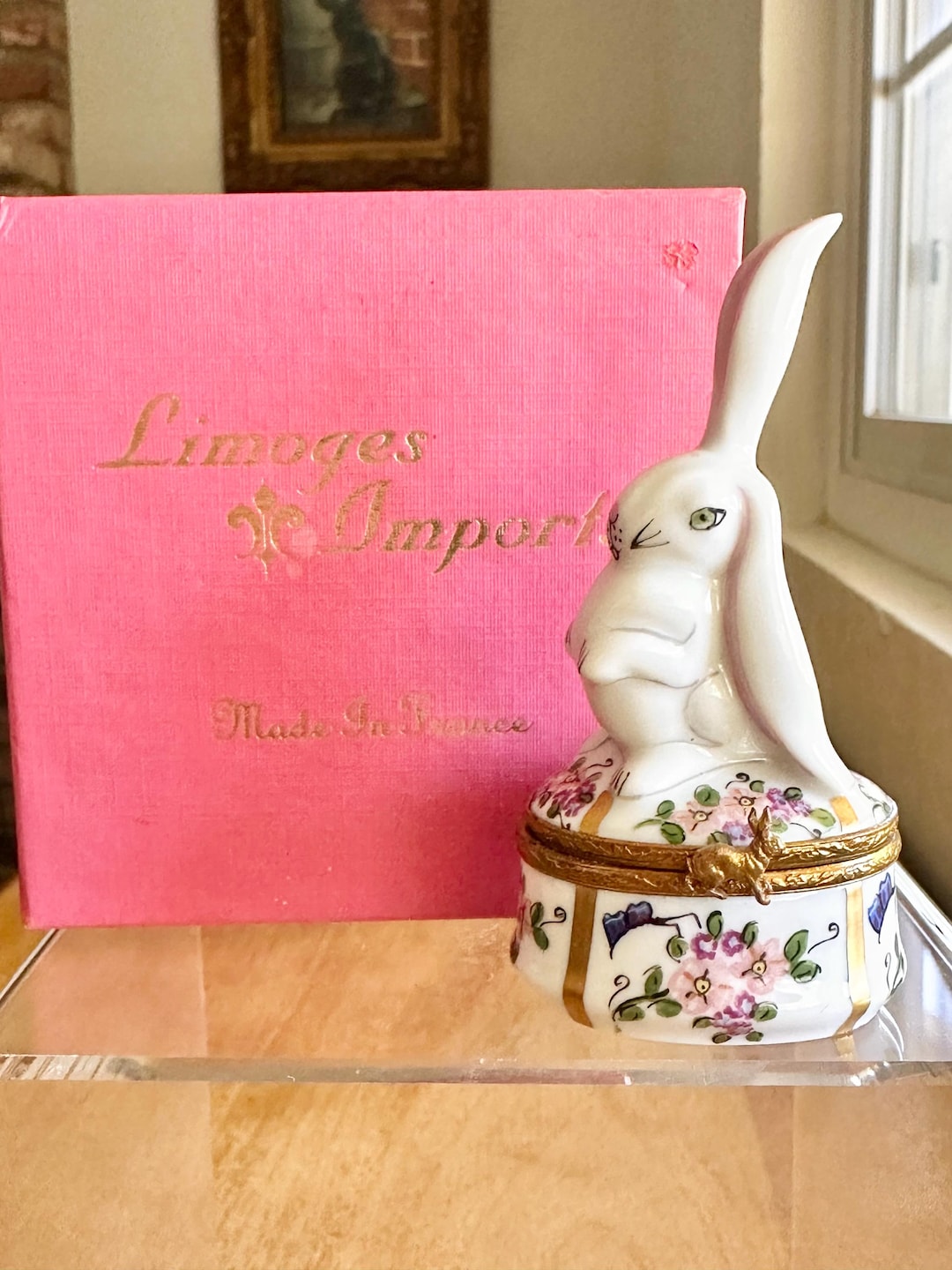 Limoges Porcelain Long Eared White Bunny Rabbit Hinged Trinket Box ...