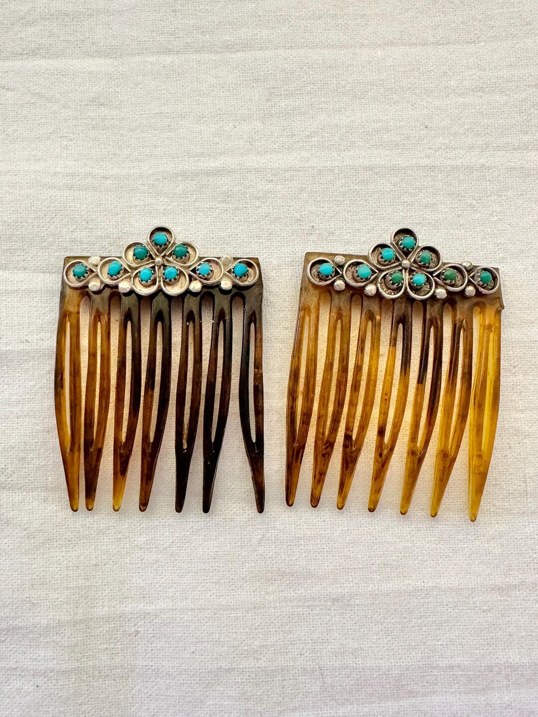 Vintage Native American Turquoise and Sterling Silver Hair Clip Combs ...