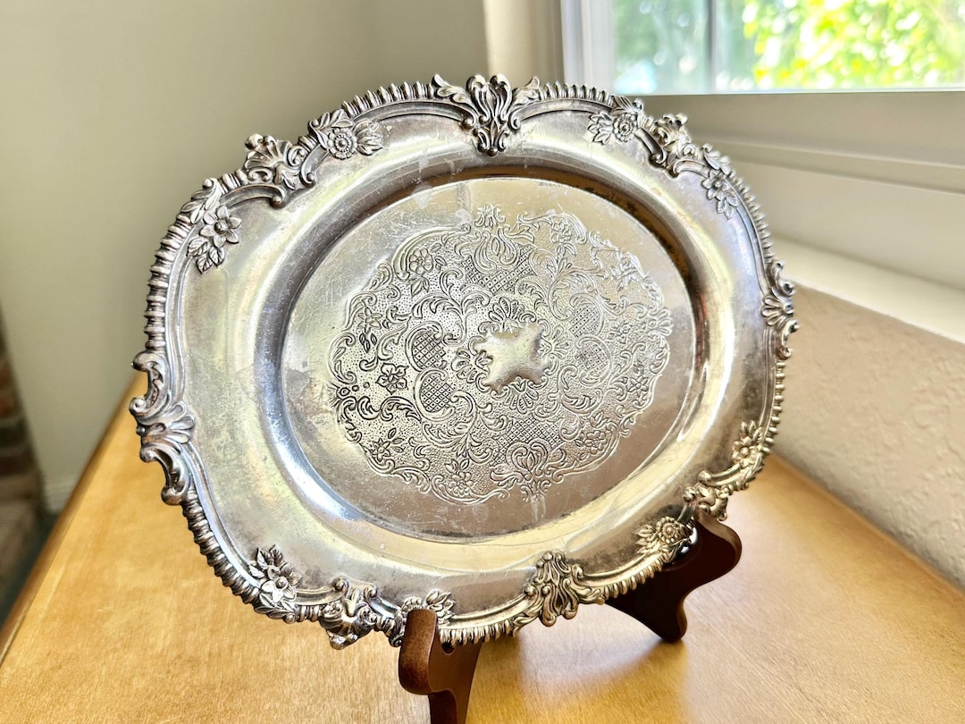 Corbell and Company Silver Plated Oval Small Tray Ornate Elegant Flower ...