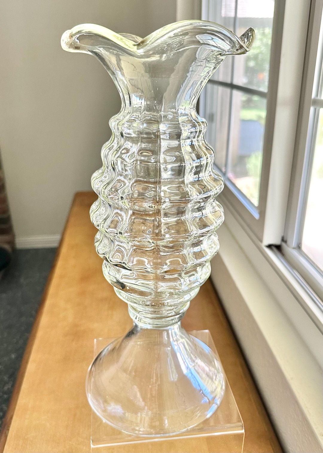 Large Pineapple AKA Grenade Clear Crystal 13.75” Glass Vase Wide ...