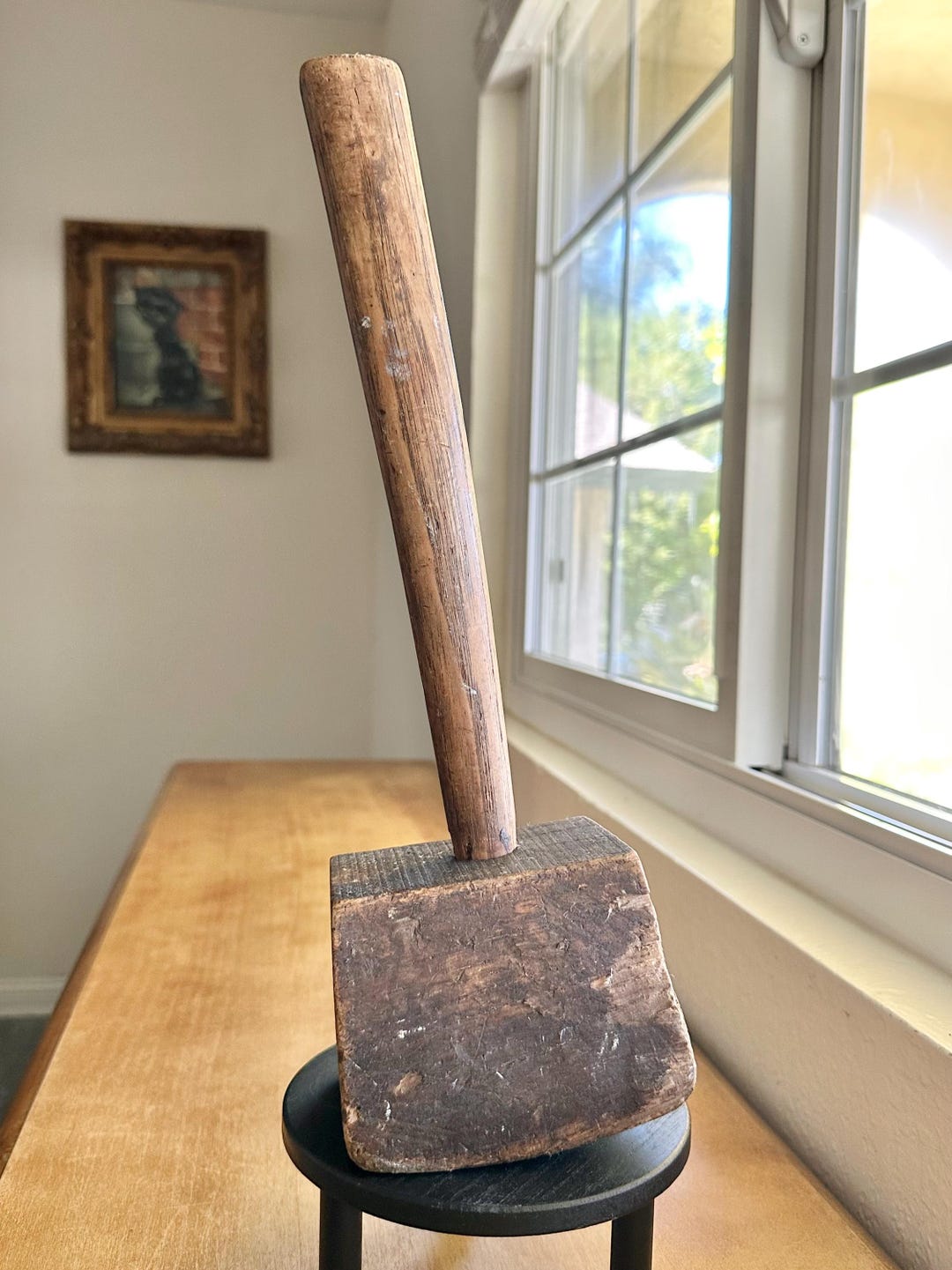 Antique 14.75” Long Heavy Solid Wood Mallet Carpentry Woodworking Use ...
