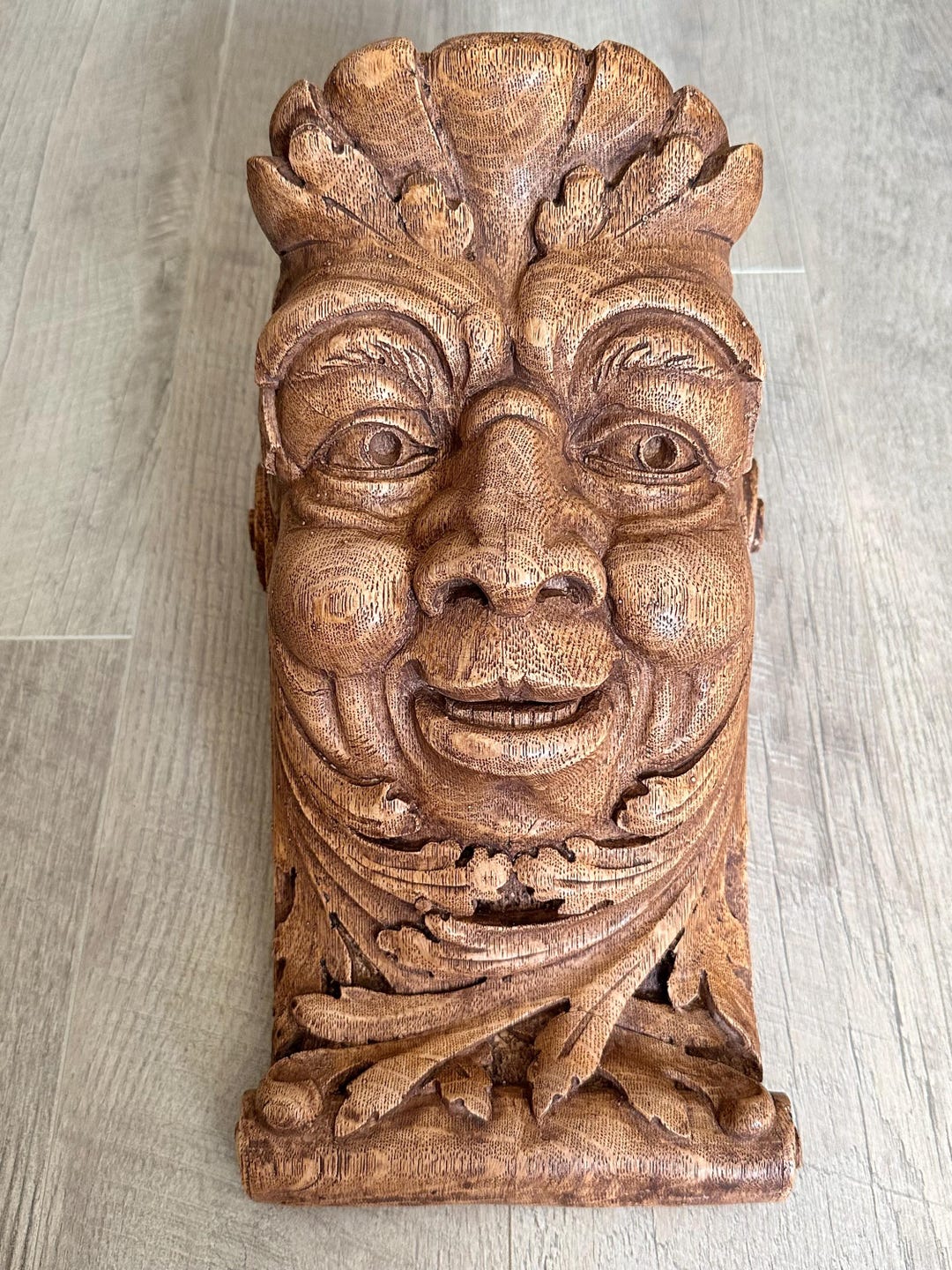 Vintage 1978 Large Plaster Corbel Wood Like Woodland Smiling Green Man ...