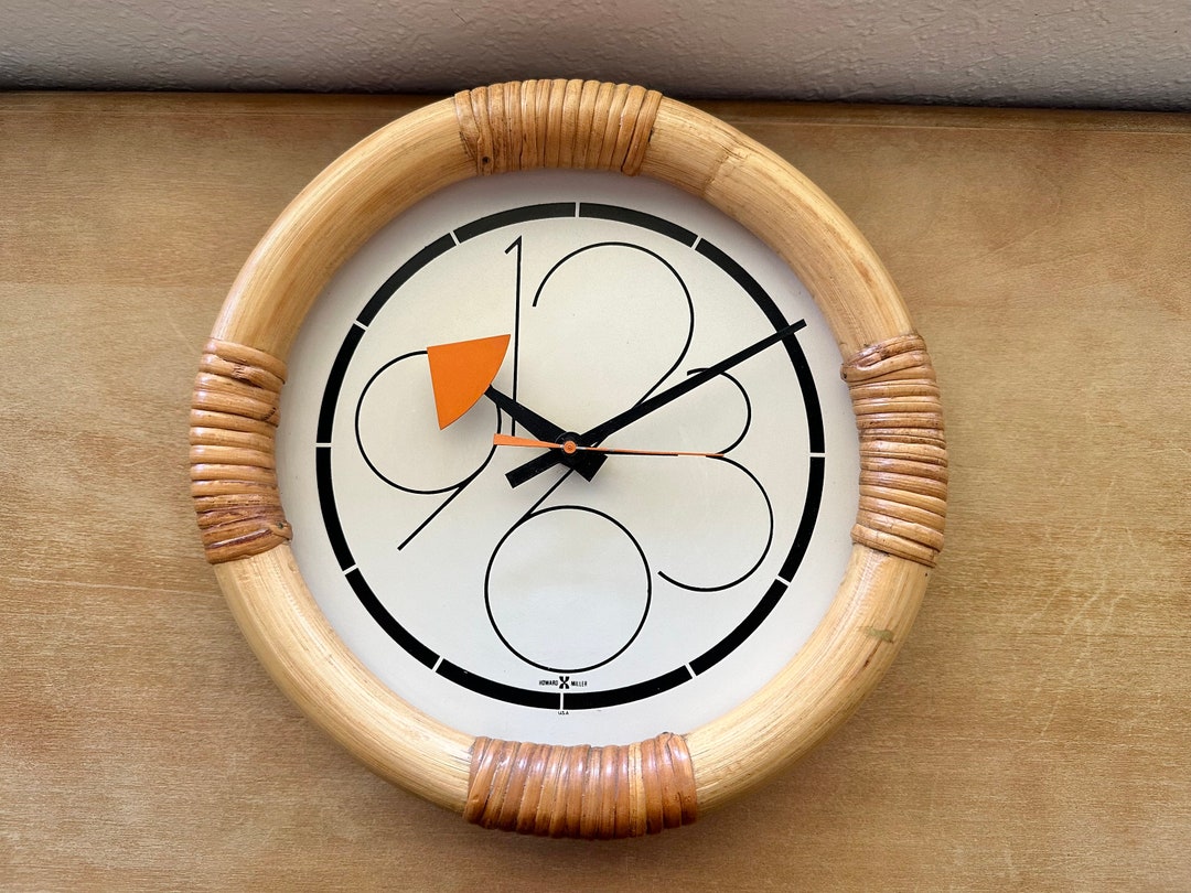 MCM Howard Miller Rattan Round Wall Clock George Nelson Design, Model ...
