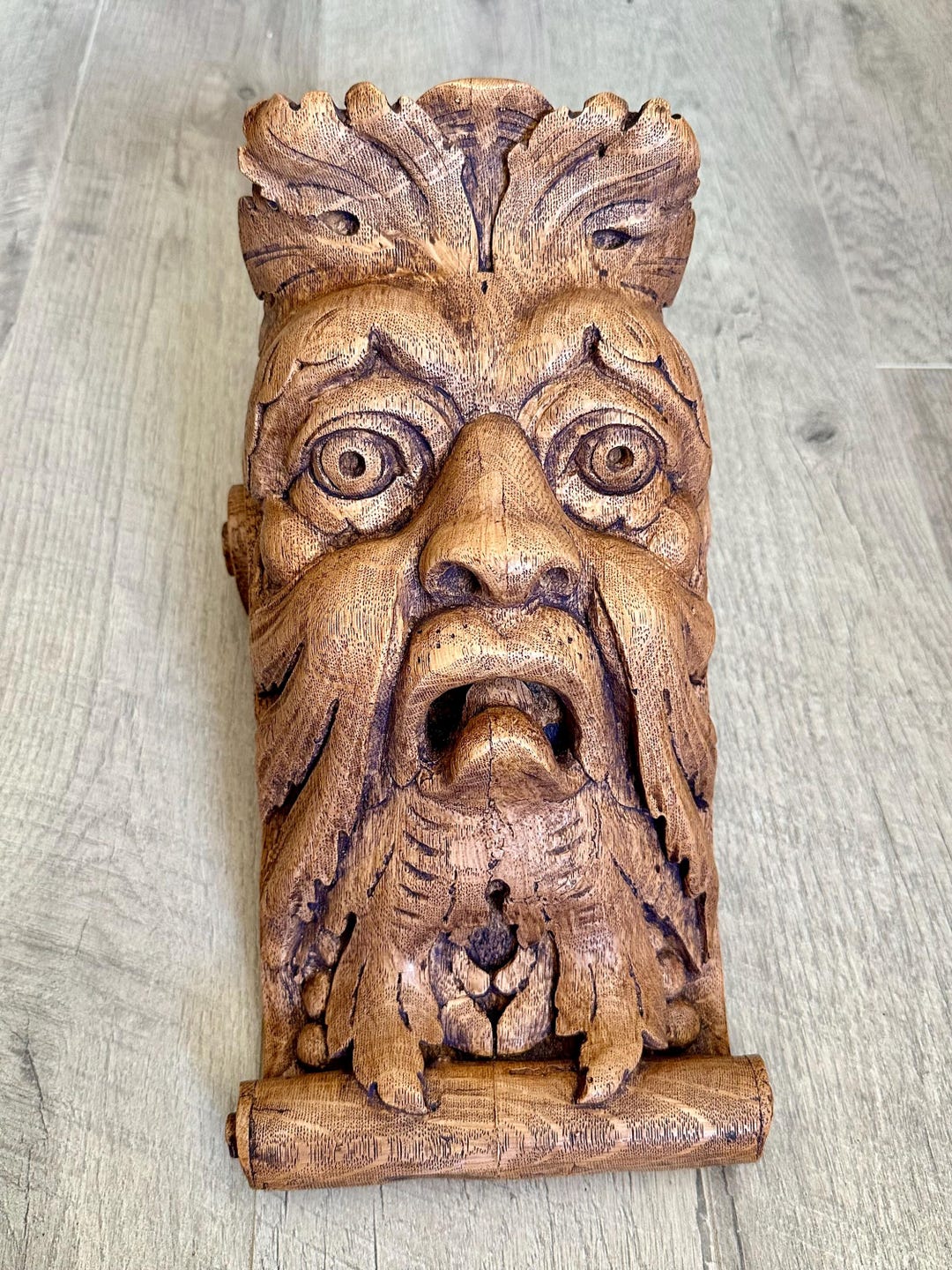 Vintage 1978 Large Plaster Corbel Wood Like Woodland Green Man’s ...