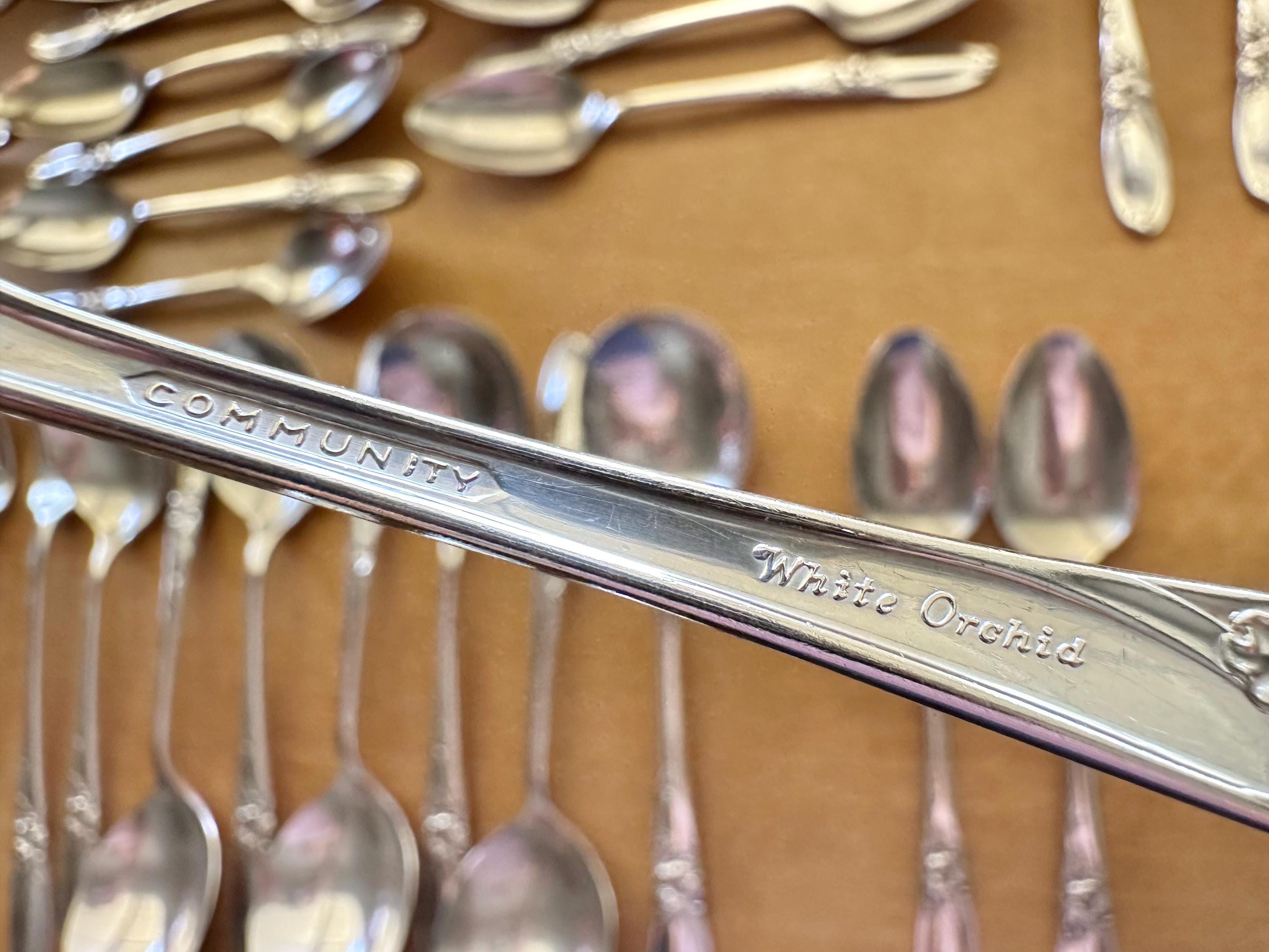 Silver Plated Art Nouveau Community Flatware White Orchid Pattern, 8 ...