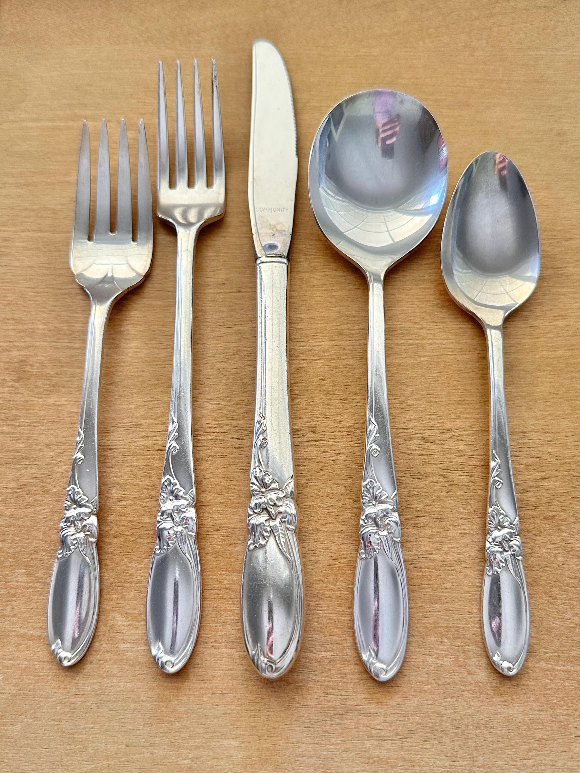 Silver Plated Art Nouveau Community Flatware White Orchid Pattern, 8 ...