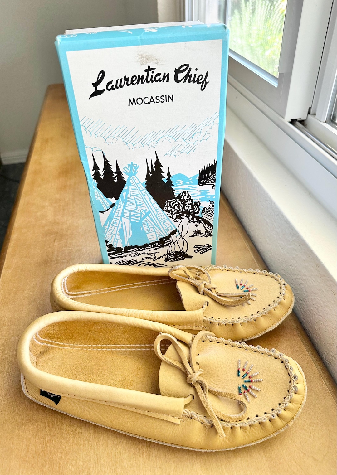Vintage Laurentian Chief Authentic Leather Moccasins in Soft Natural ...