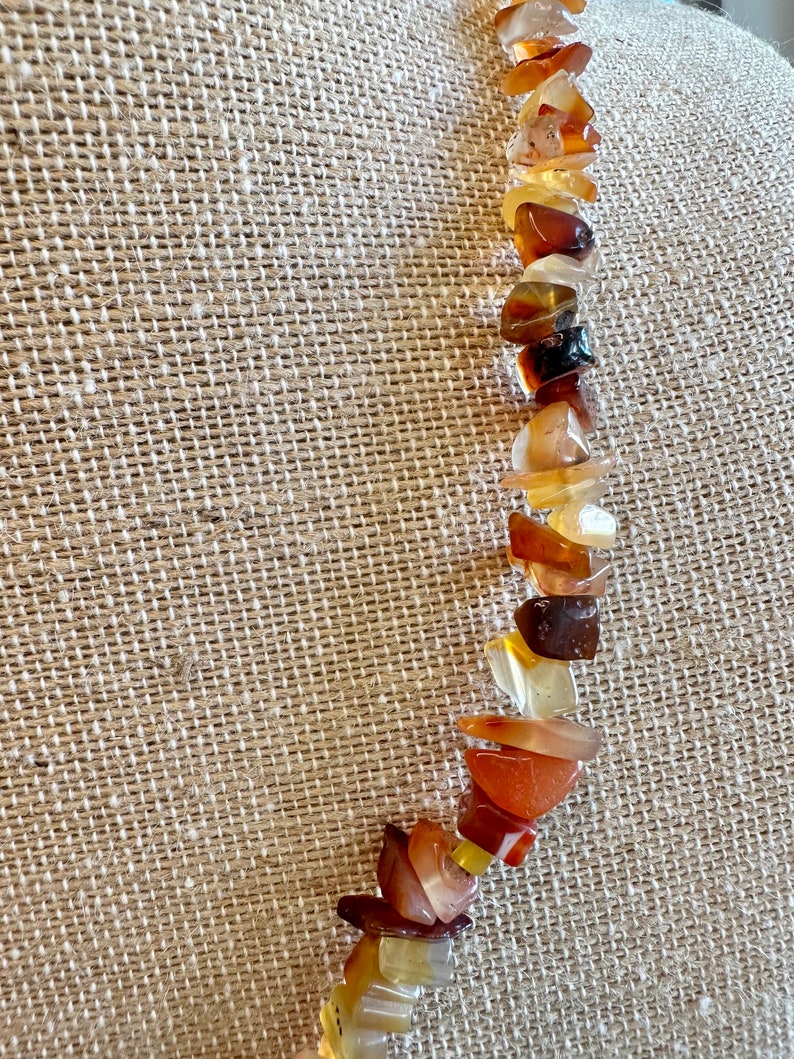 Vintage Long Strand Amber Carnelian Chip Necklace, Rawhide Leather Tie ...
