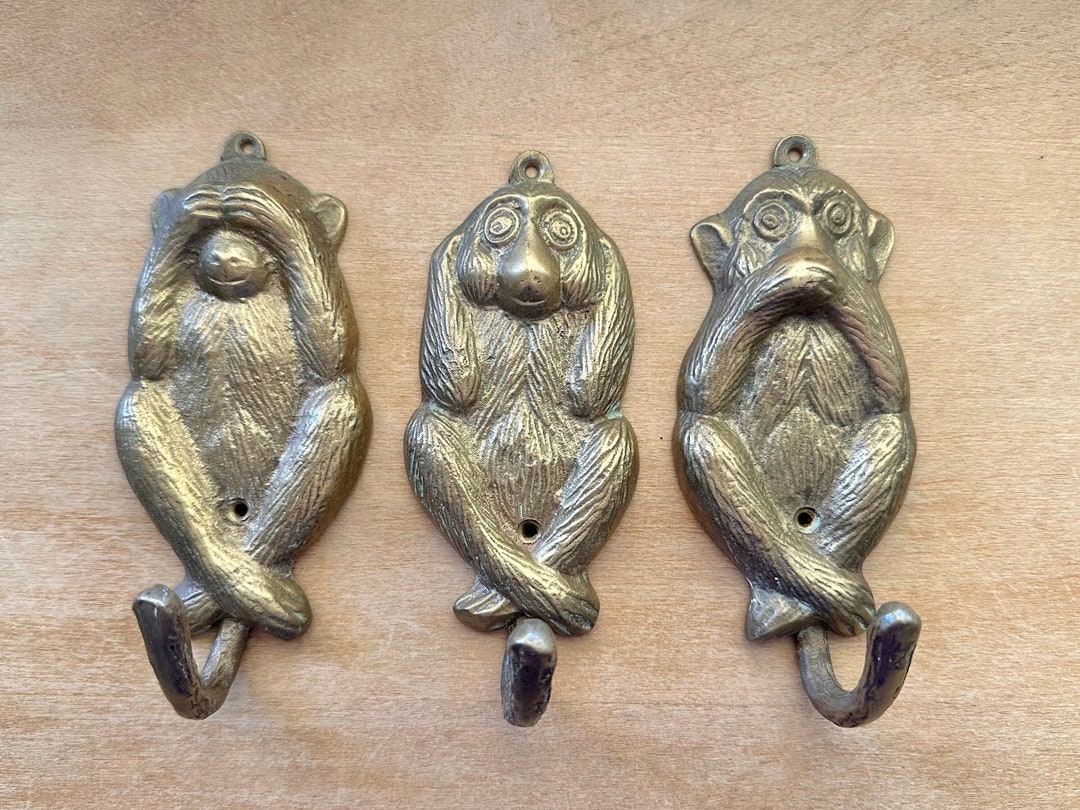 Three Brass Monkeys Wall Hooks Hangers Rack Set See No Evil, Hear No ...