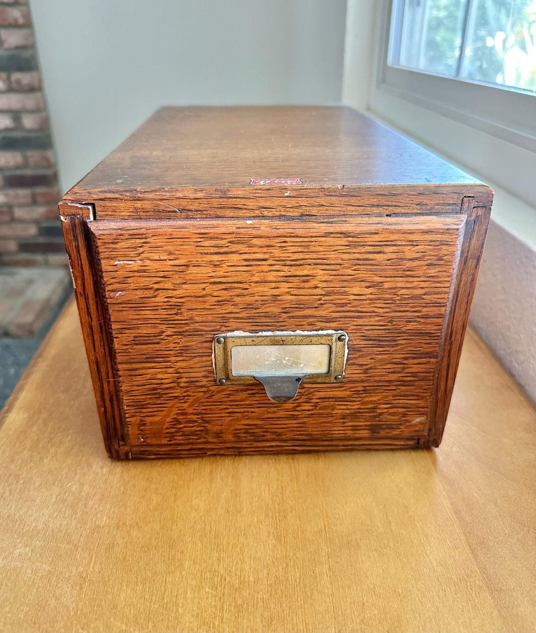 Weis Solid Wood Vintage Library Card Catalogue Storage Box Brass Drawer ...