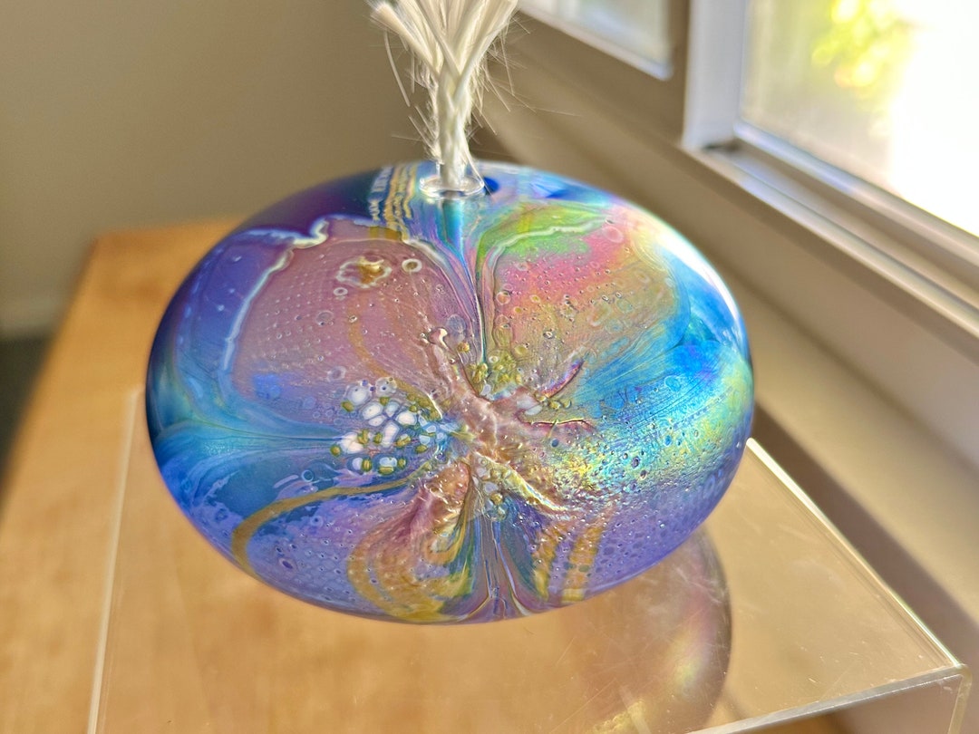 Purple Blue Iridescent Large Glass Oil Lamp by Eric Brakken Opalescent ...