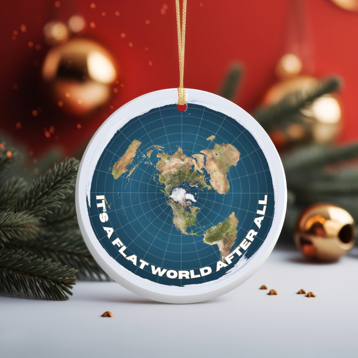 Flat Earth Christmas Ornament for Flat Earther Gift Holiday Season Flat ...