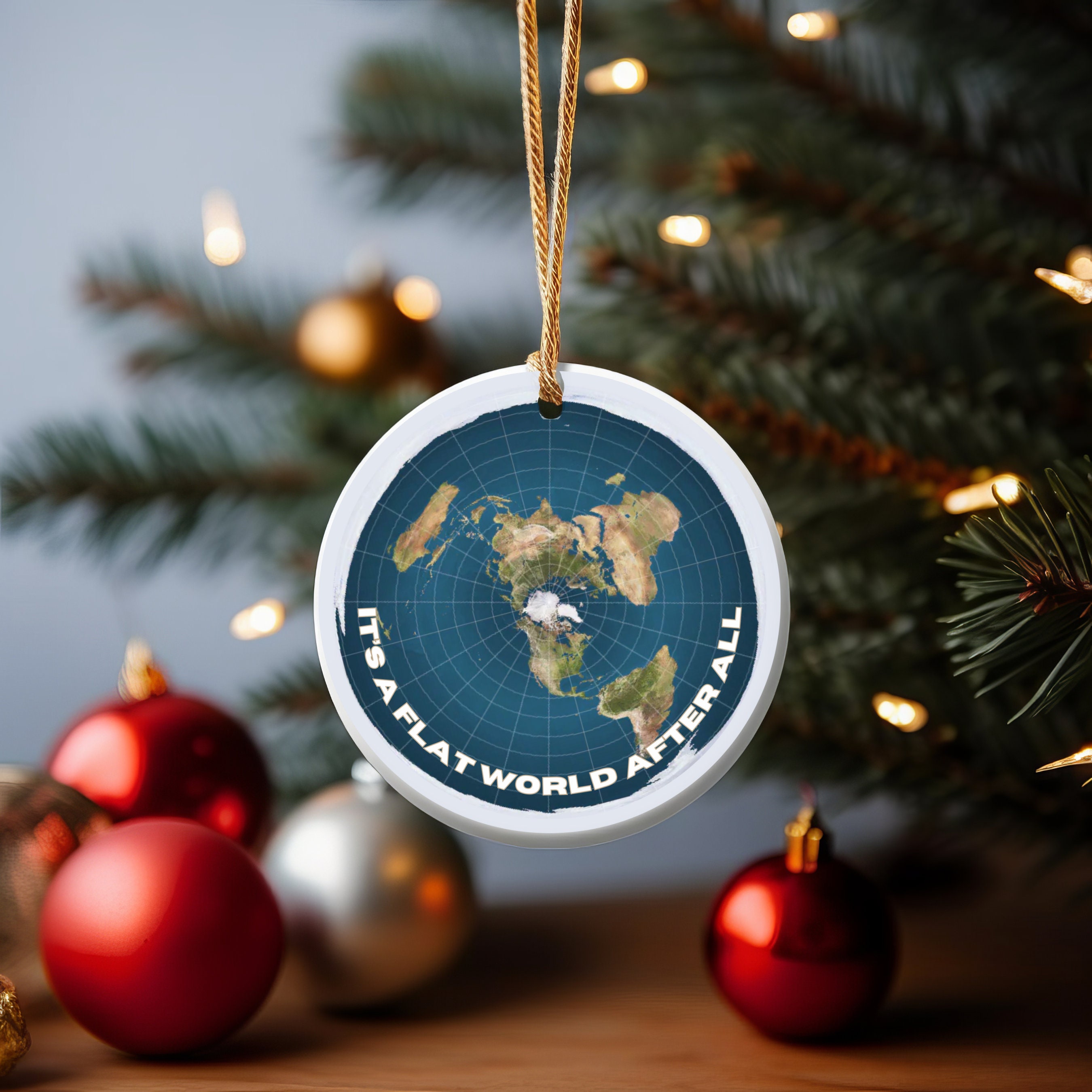 Flat Earth Christmas Ornament for Flat Earther Gift Holiday Season Flat ...