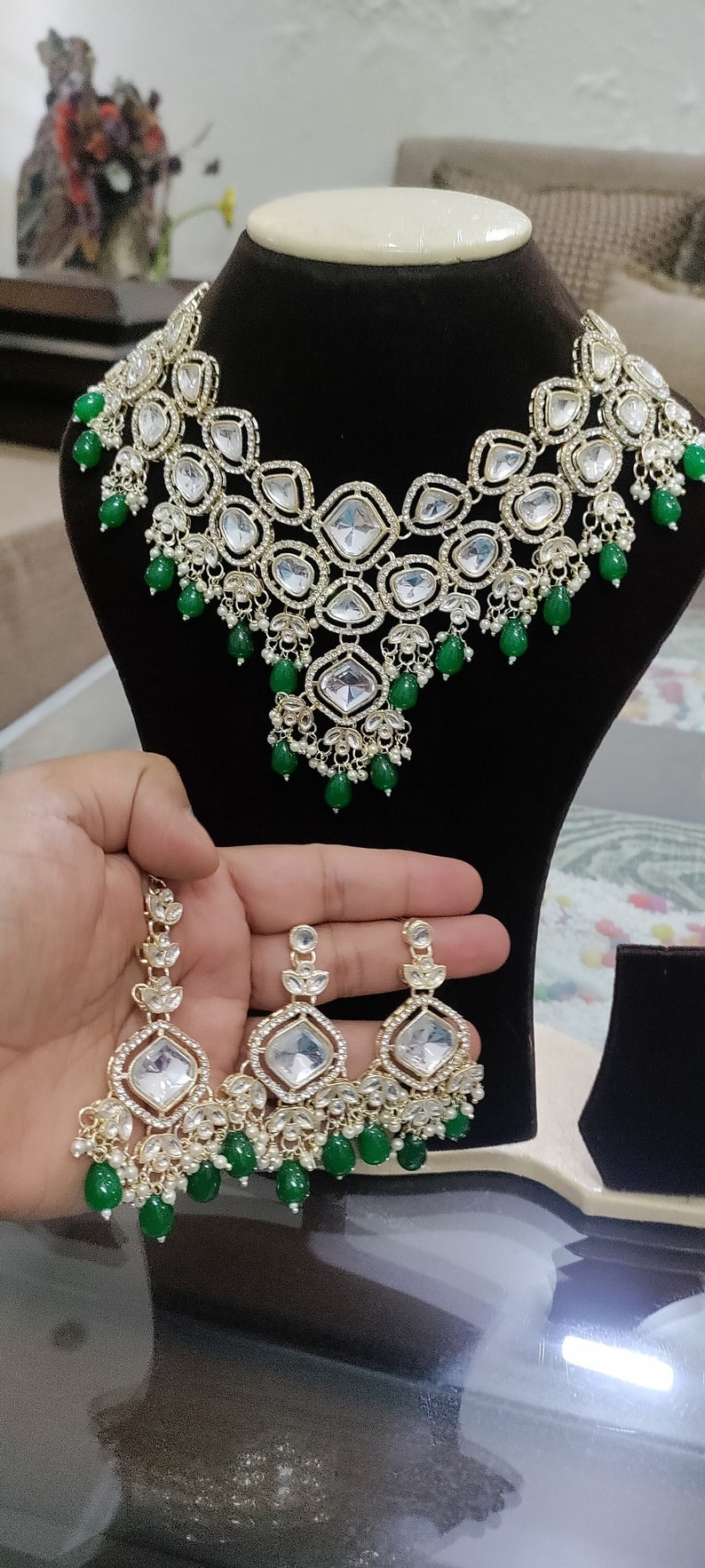 Handmade Green Green Kundan Choker Set Jewelry Set Bridal Necklace Set ...