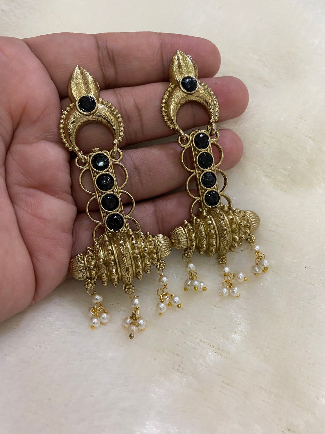 Sabysachi Inspired Victorian Emerald Black Zirconium Diamond Long ...