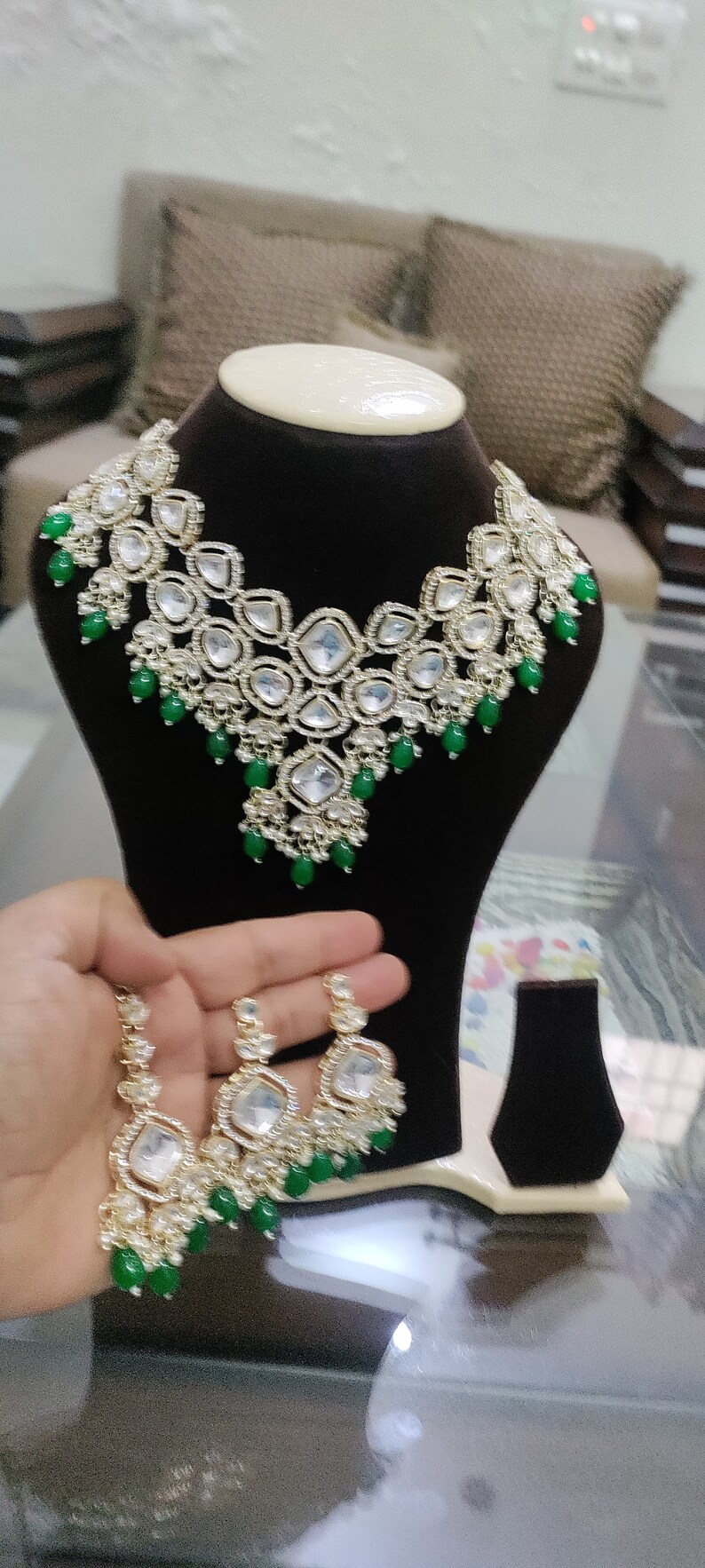 Handmade Green Green Kundan Choker Set Jewelry Set Bridal Necklace Set ...