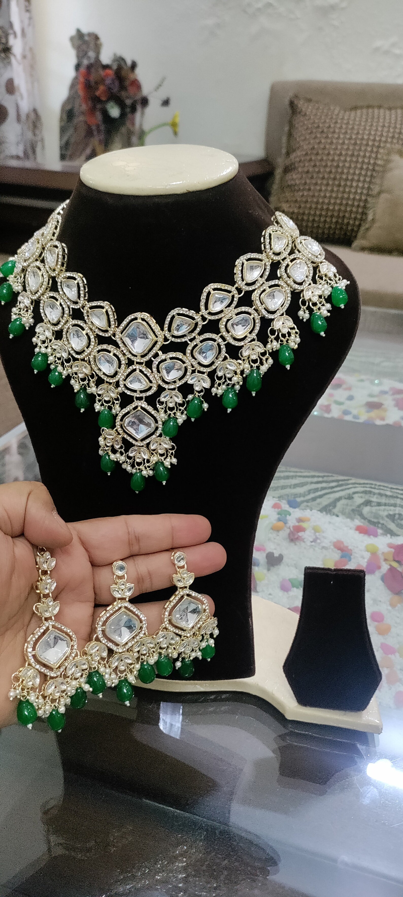 Handmade Green Green Kundan Choker Set Jewelry Set Bridal Necklace Set ...