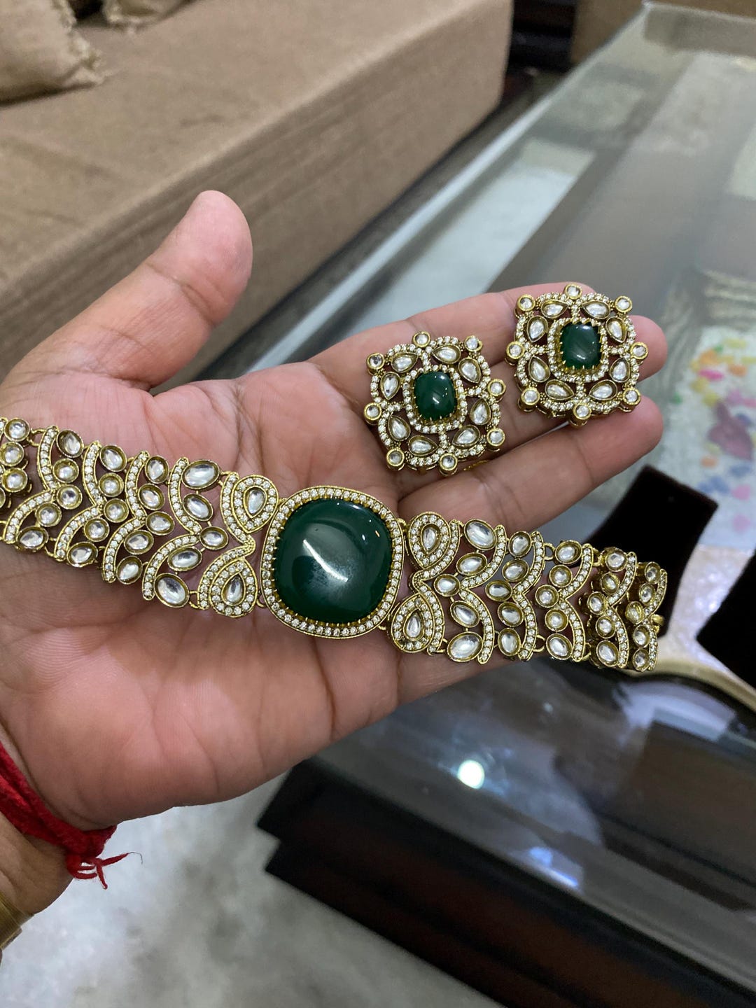 Indian Jaipuri Jewlery Set Green Jewelry Choker Set Gift Ethnic Wear ...