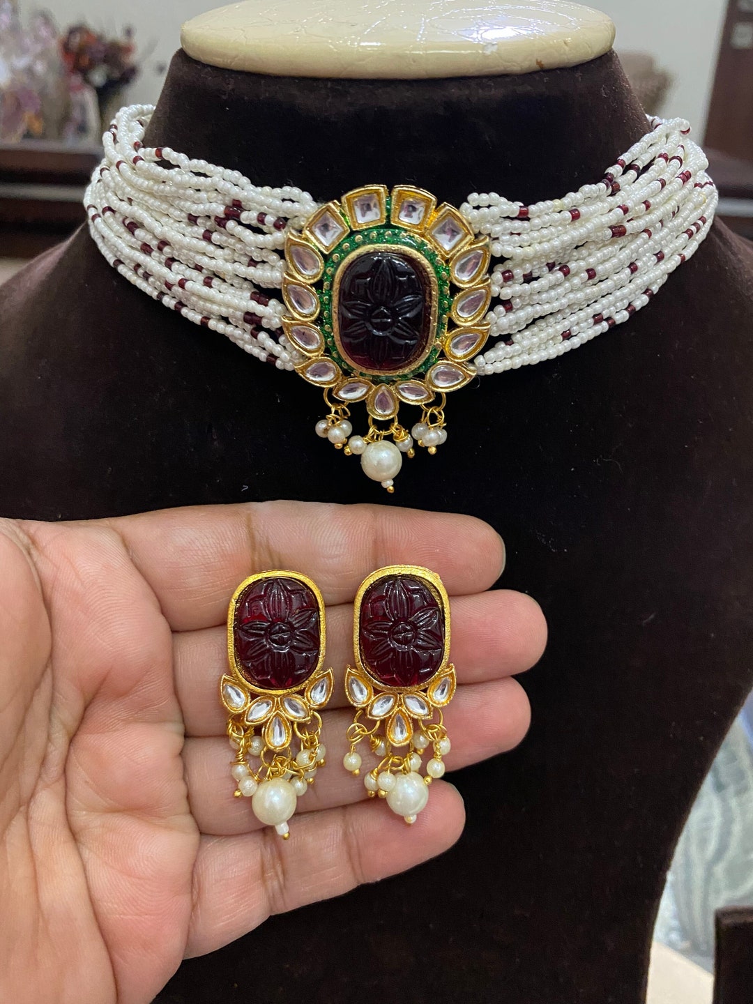 Beautiful Premium Quality India Pakistani Maroon Choker Necklace ...