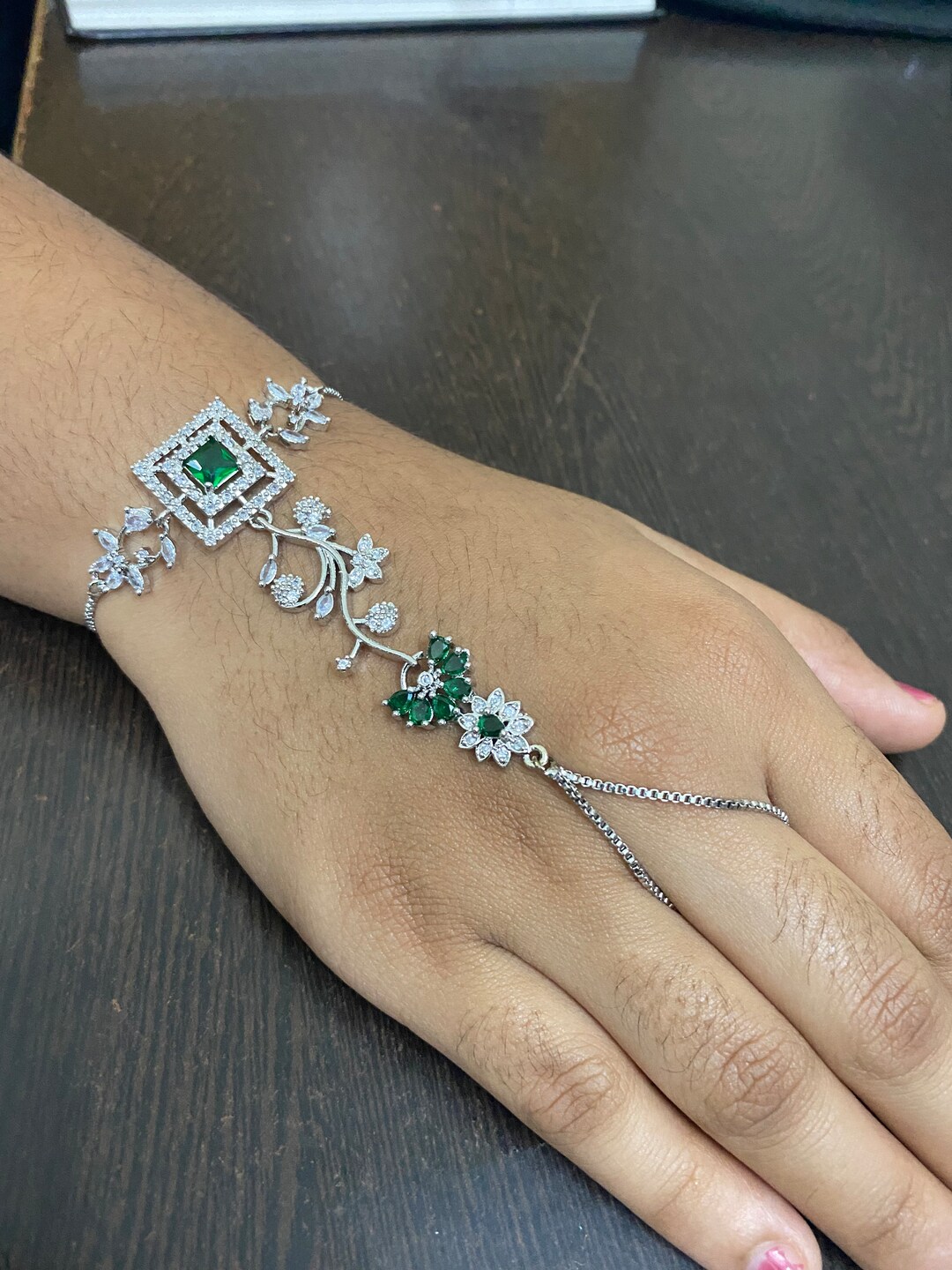 Indian Pakistani Hathphool, Gold Bridal Hand Piece Bracelet Adjustable Bracelet Ring, Ring ...