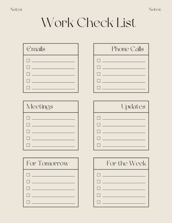 Minimalist Work Check List Digital Download - Etsy