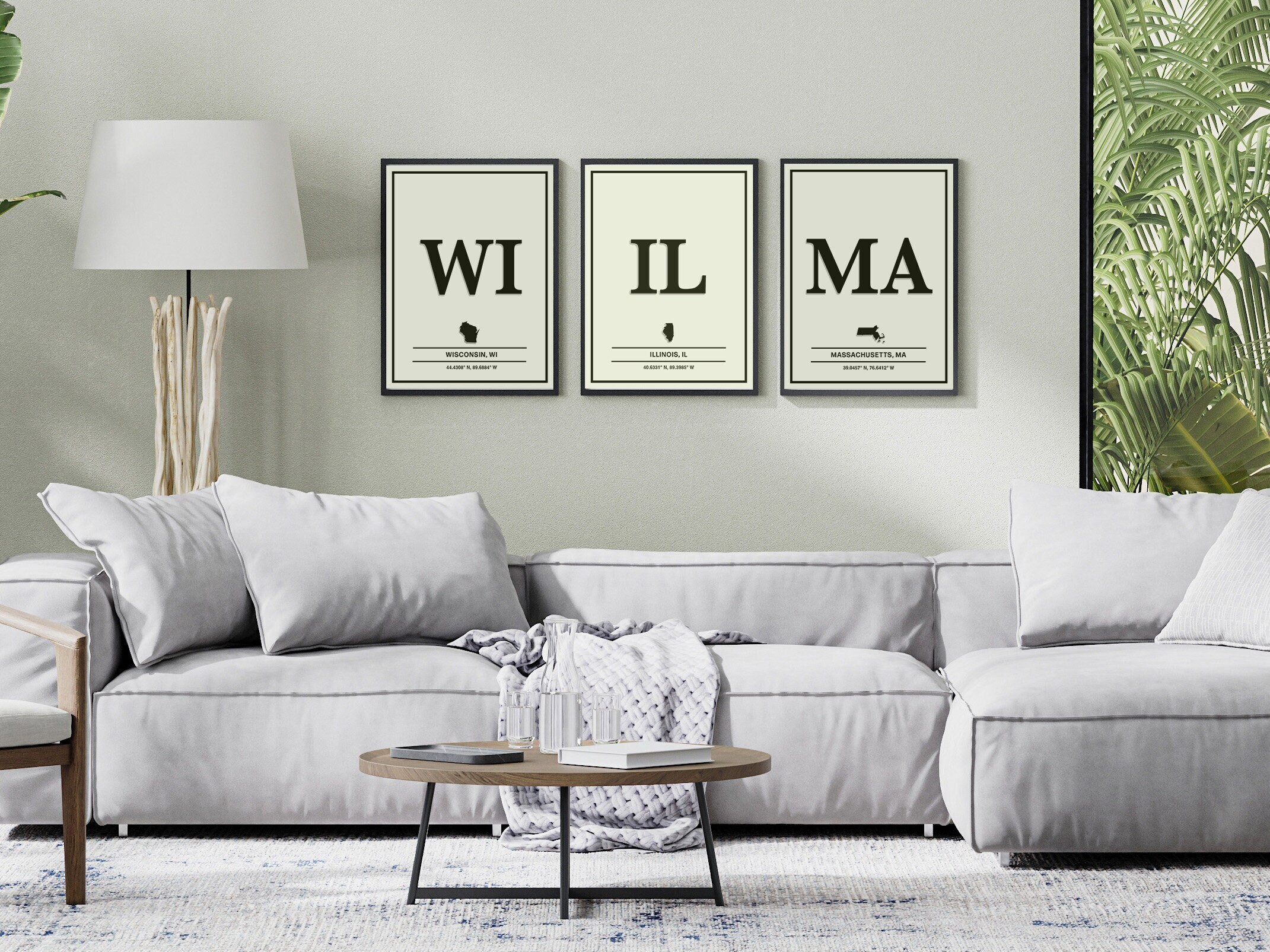 Set of 3 Custom State Map Prints Personalized Home Decor Bundle Mix and ...