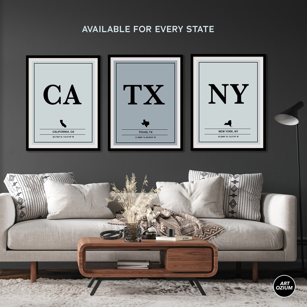 Set of 3 Custom State Map Prints Personalized Home Decor - Etsy