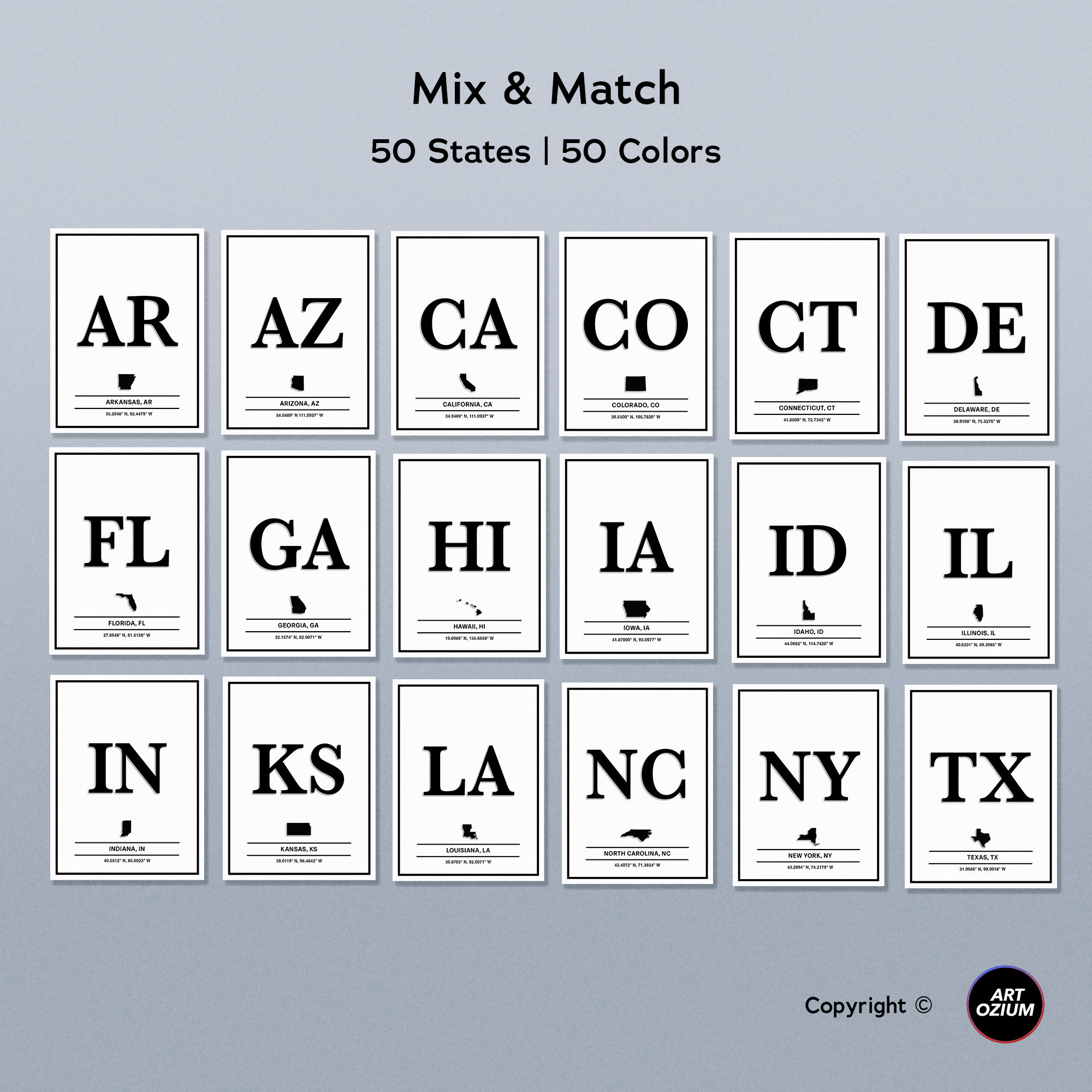Set of 3 Custom State Map Prints Personalized Home Decor Bundle Mix and ...