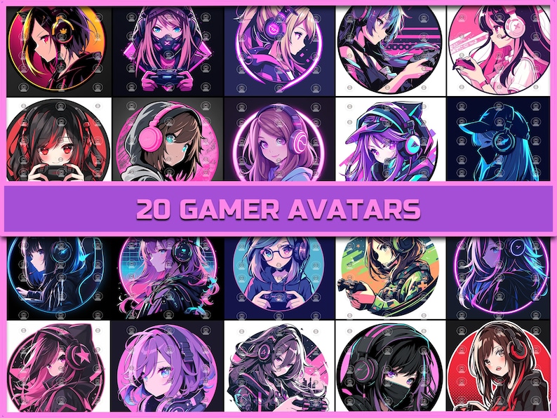 Cyberpunk Gamer Girl 20 Digital Download Anime Gaming Profile Logos ...