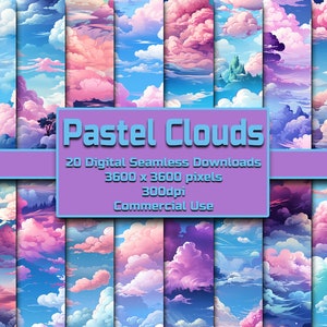 Pastel Clouds Seamless Pattern Digital Download Tile Background Pastel ...