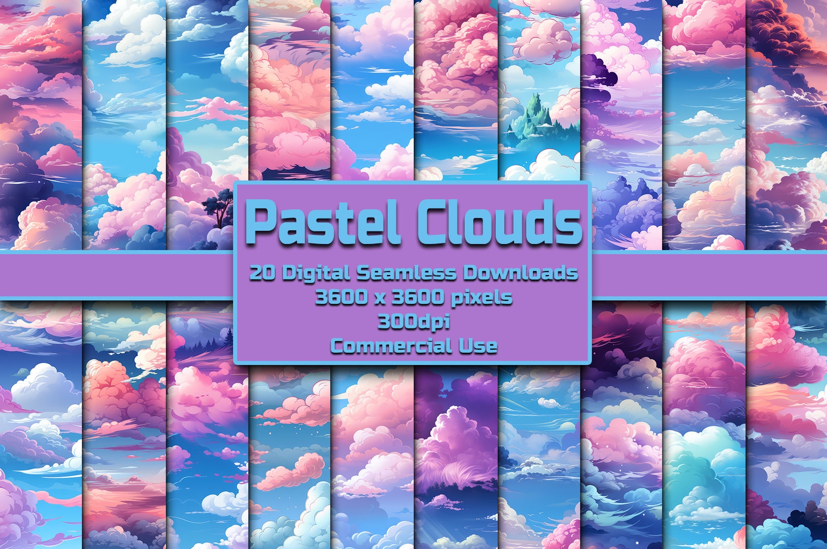 Pastel Clouds Seamless Pattern Digital Download Tile Background Pastel ...
