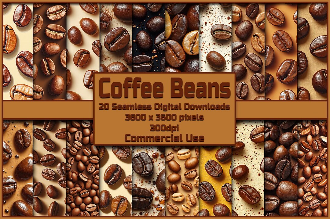 Coffee Beans Seamless Pattern Digital Download Tile Background Espresso ...