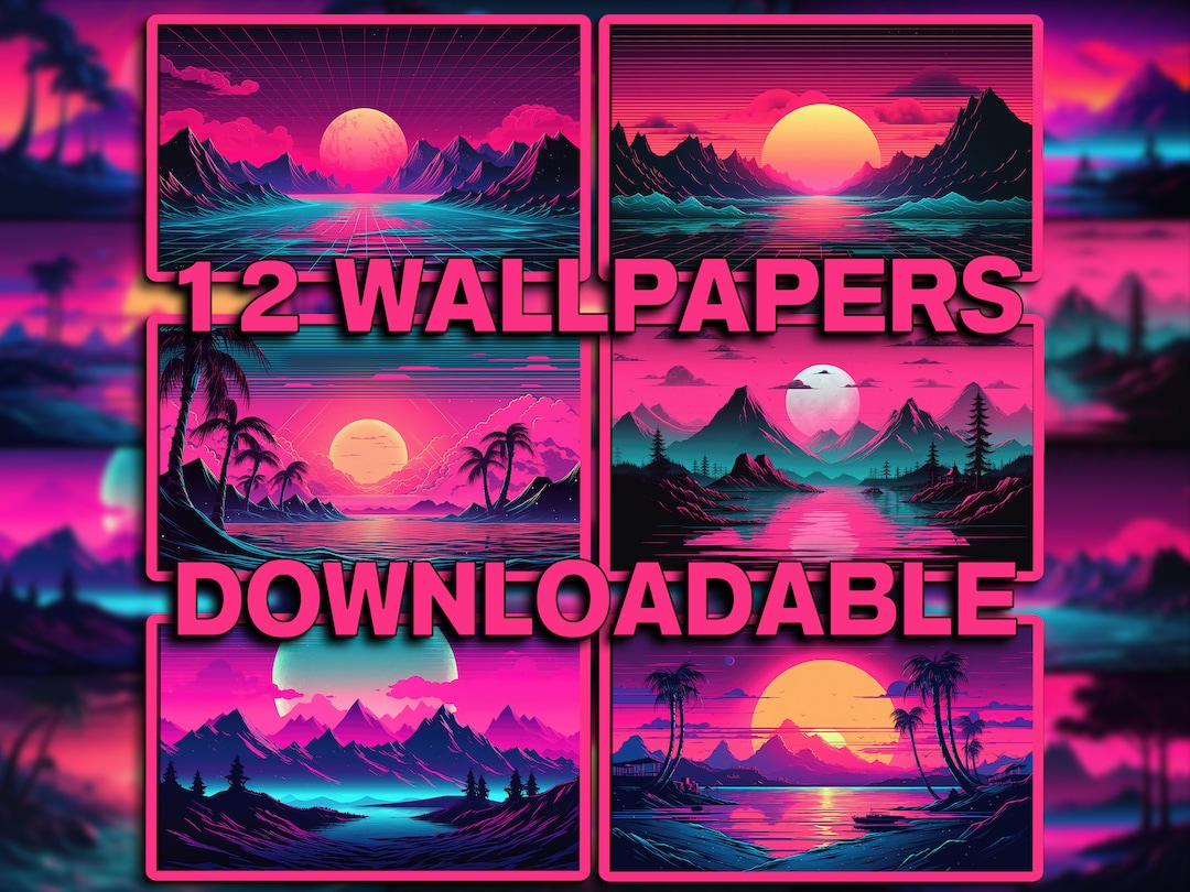 Retrowave Vaporwave Desktop Background 12 Digital Download Backgrounds Retrowave Backgrounds ...