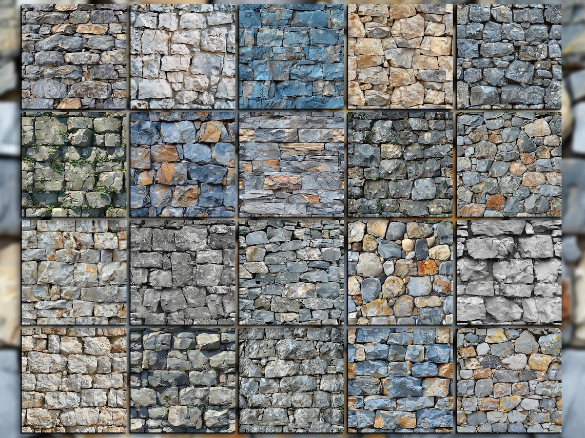 Stone Wall Seamless Pattern Digital Download Tile Background Rustic ...