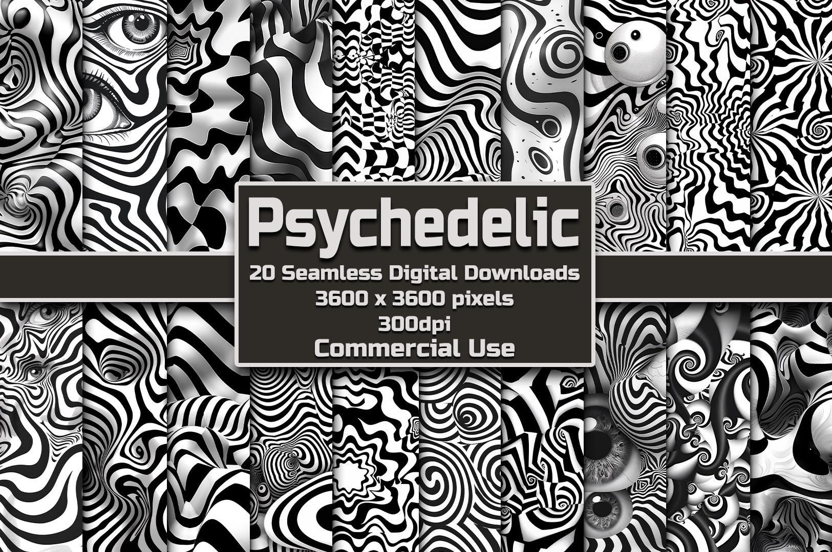 Trippy Black & White Seamless Pattern Digital Download Tile Background ...