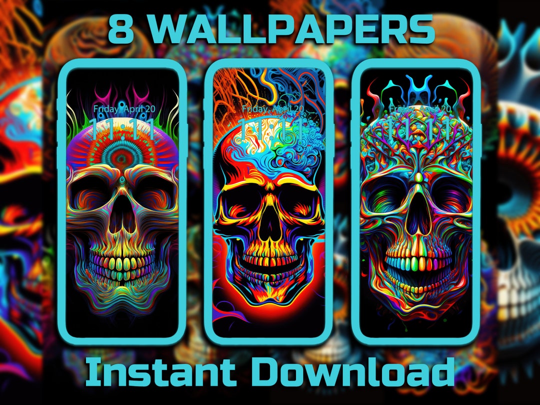 Trippy Skull Phone Wallpaper 8 Digital Download Backgrounds Psychedelic ...