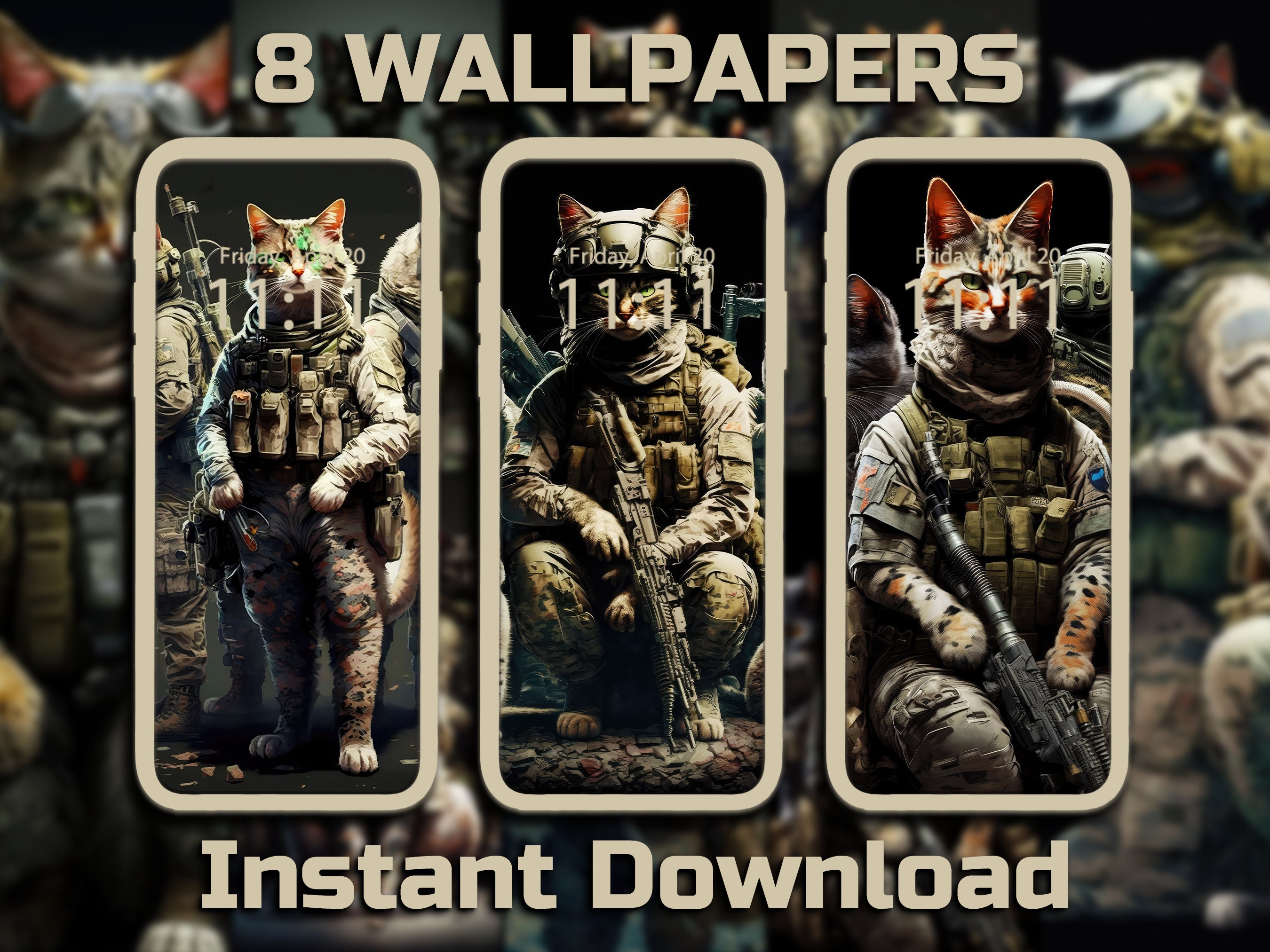 Military Cats Phone Wallpaper 8 Digital Download Backgrounds iPhone ...