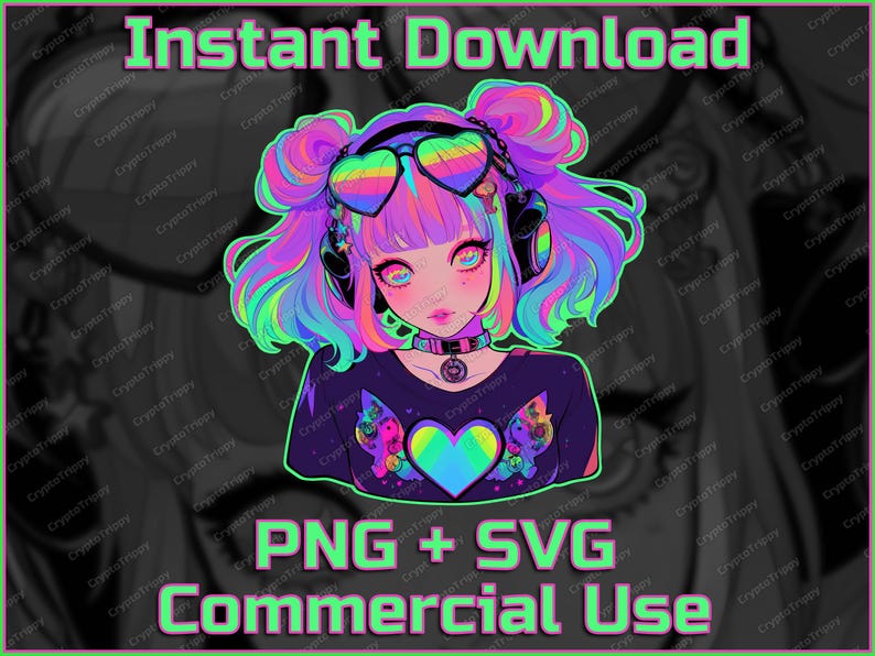 Trippy Gamer Girl Digital Download Transparent PNG SVG Psychedelic Clip ...