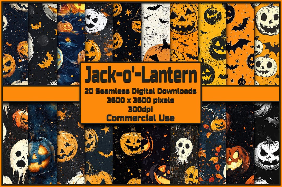 Jack-o-lantern Seamless Pattern Digital Download Tile Background ...