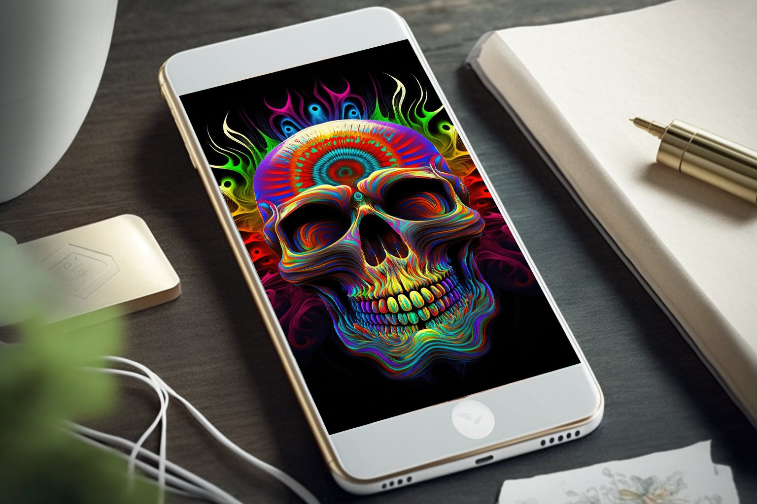 Trippy Skull Phone Wallpaper 8 Digital Download Backgrounds Psychedelic ...