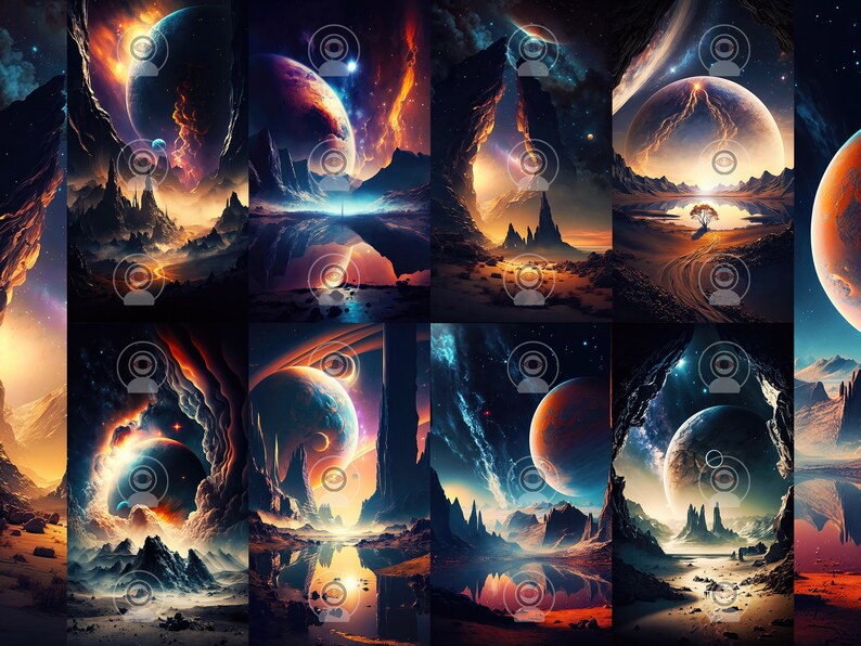 Space Landscape Phone Wallpaper 8 Digital Download Backgrounds Planet ...