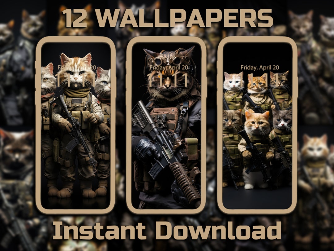 Military Cats Phone Wallpaper 12 Digital Download Backgrounds Combat ...