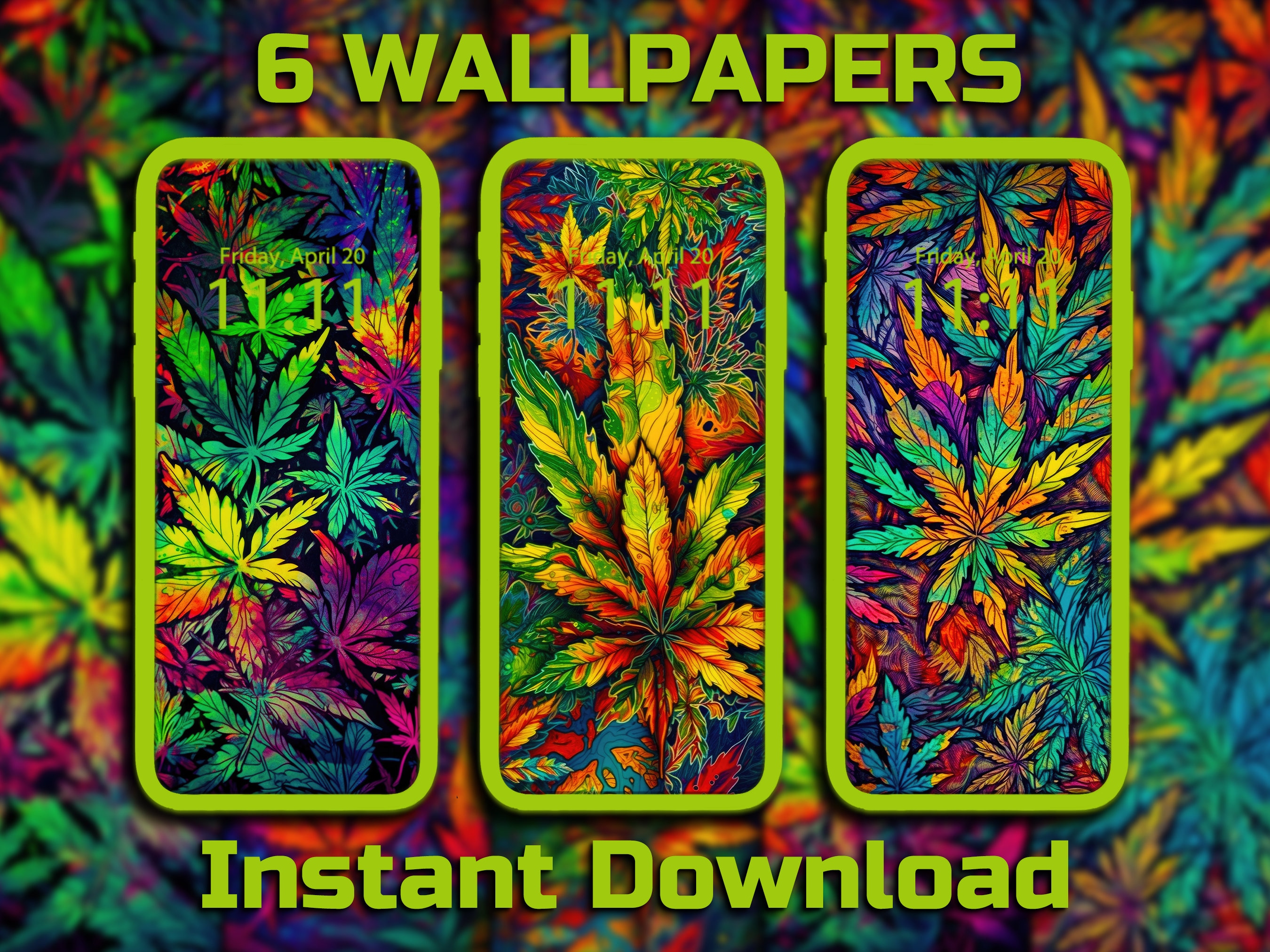 Trippy Cannabis Wallpaper 6 Pack Digital Download Backgrounds 420 ...