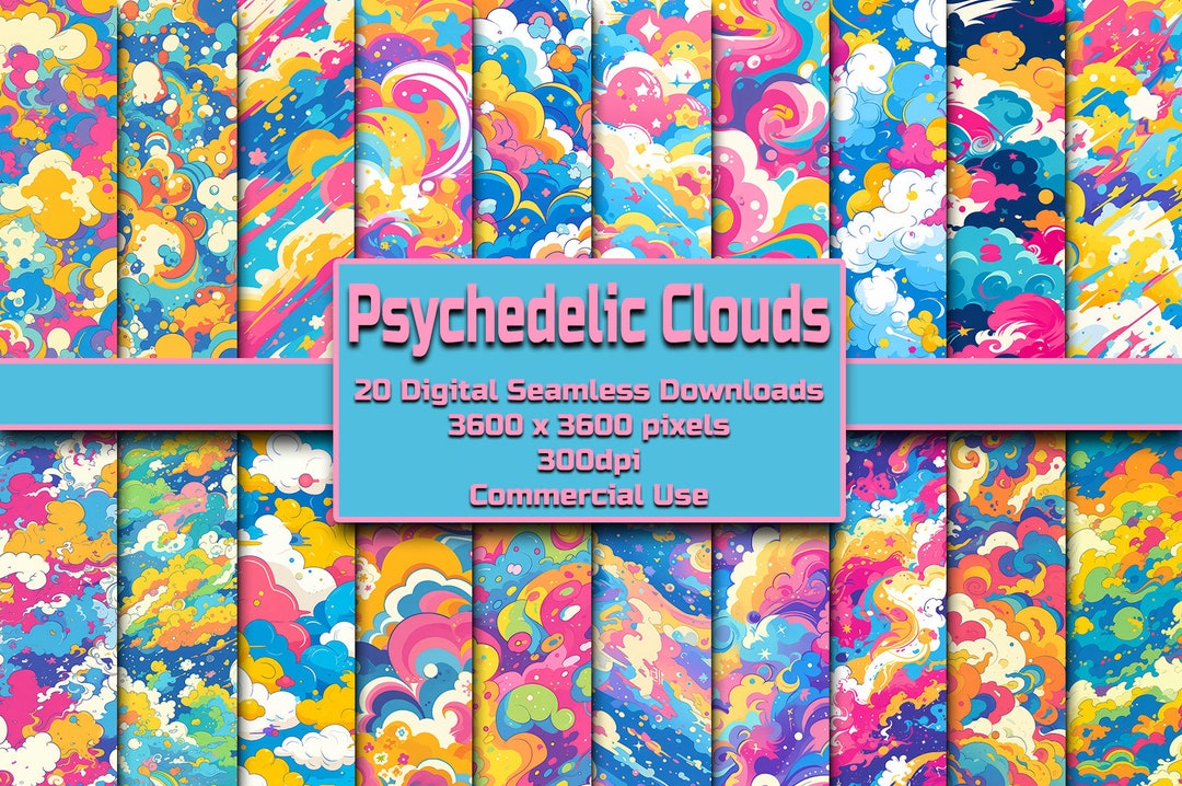 Psychedelic Clouds Seamless Pattern Digital Download Tile Background ...