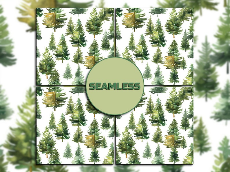 Evergreen Tree Seamless Pattern Digital Download Tile Background Pine ...