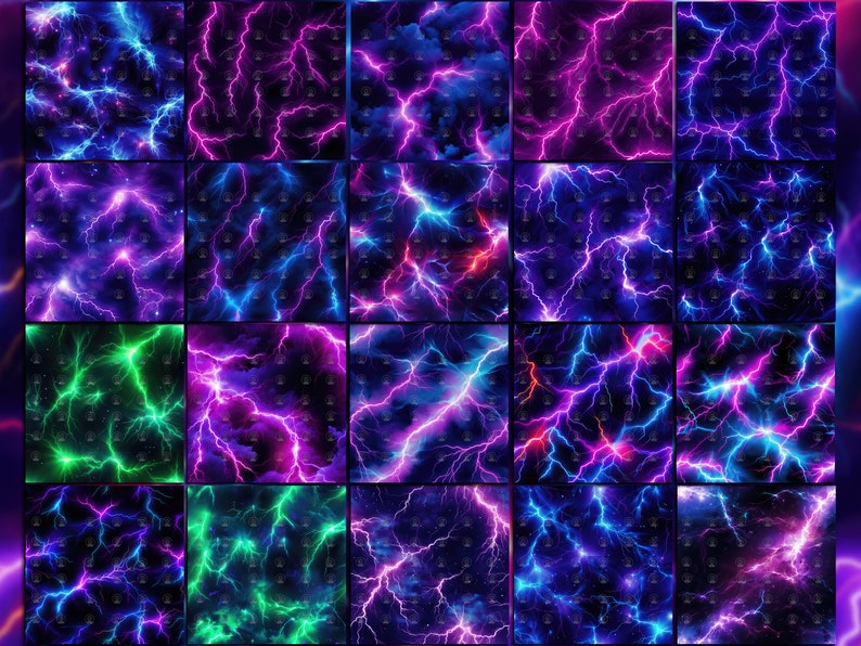 Neon Lightning Seamless Pattern Digital Download Tile Background ...