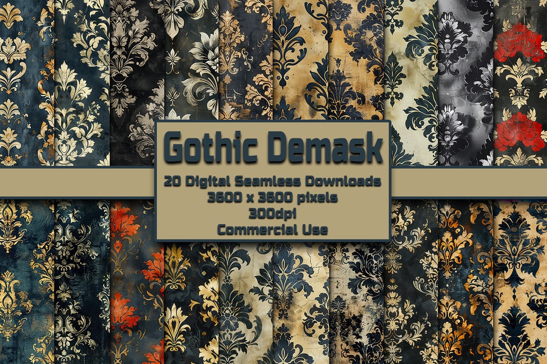 Gothic Demask Seamless Pattern Digital Download Tile Background Elegant ...