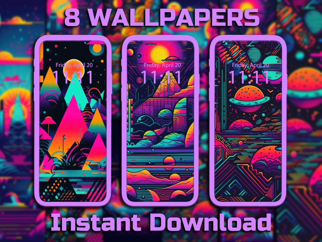 Neon 80's Phone Wallpaper 8 Digital Download Backgrounds iPhone ...