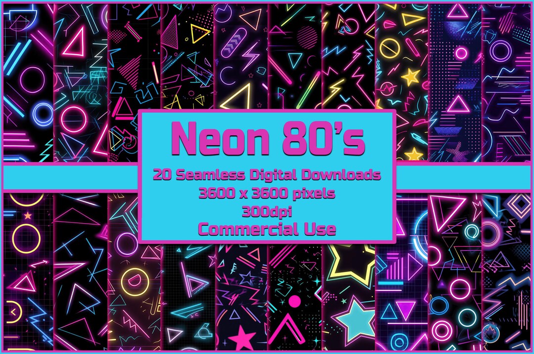Neon 80's Seamless Pattern Digital Download Tile Background Printable ...
