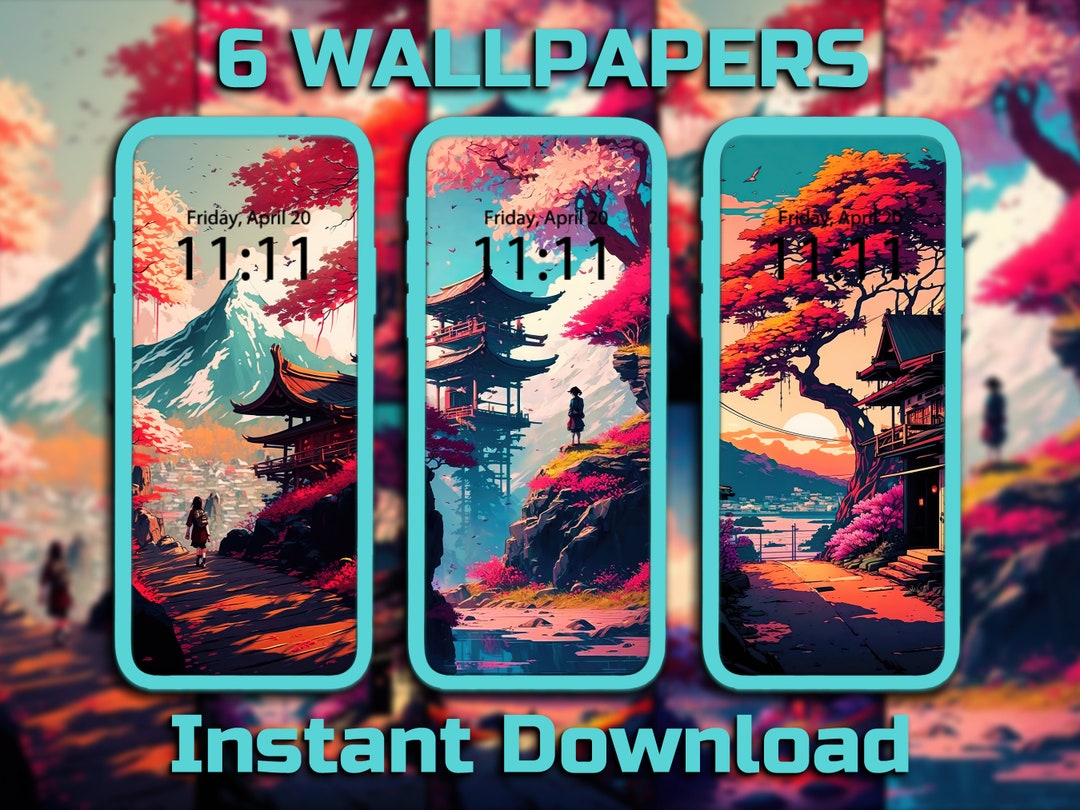 Japanese Anime Phone Wallpaper 6 Digital Download AI Backgrounds ...